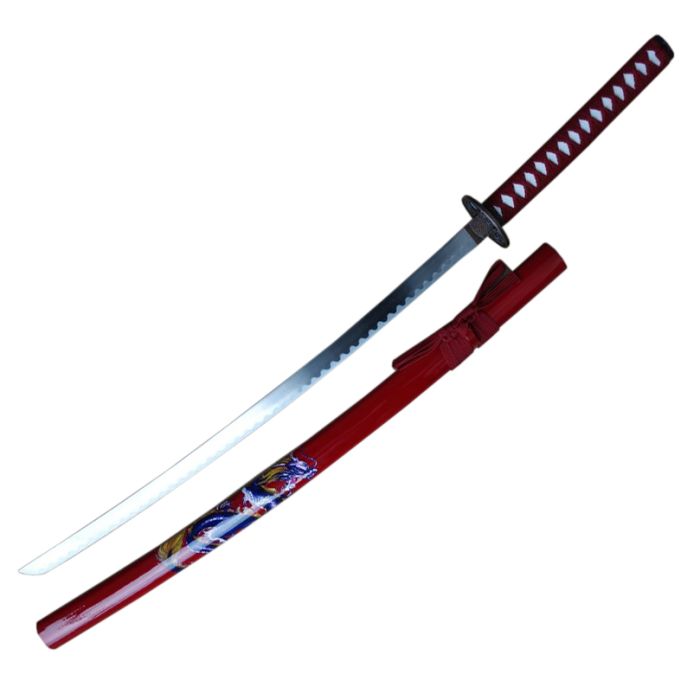 Red Katana with Blue Dragon Red Katana with Blue Dragon