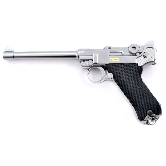 WE P08 Luger Medium Nickel 6mm Airsoft Gas Blow Back Pistol RIF